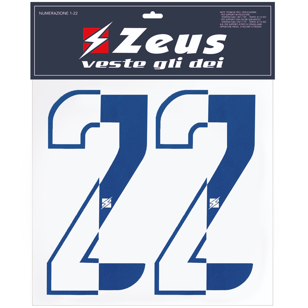 Zeus Kit de transfert des numéros de 1 à 22 Demi senior 25cm royal blue ...